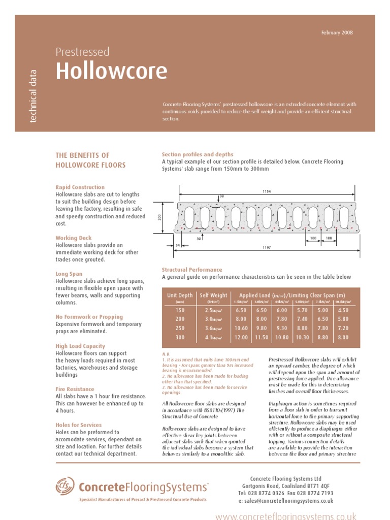 Hollow Core Tech Data | PDF | Prestressed Concrete | Industries
