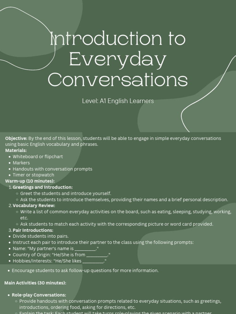 A1 English Everyday Conversation Guide | PDF | Vocabulary | Human ...