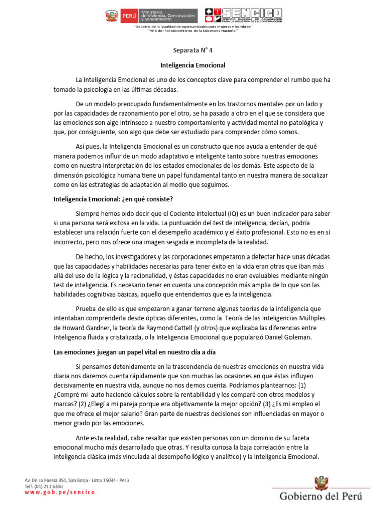 Separata #4 La Inteligencia Emocional VS La Inteligencia Racional | PDF | Las emociones ...