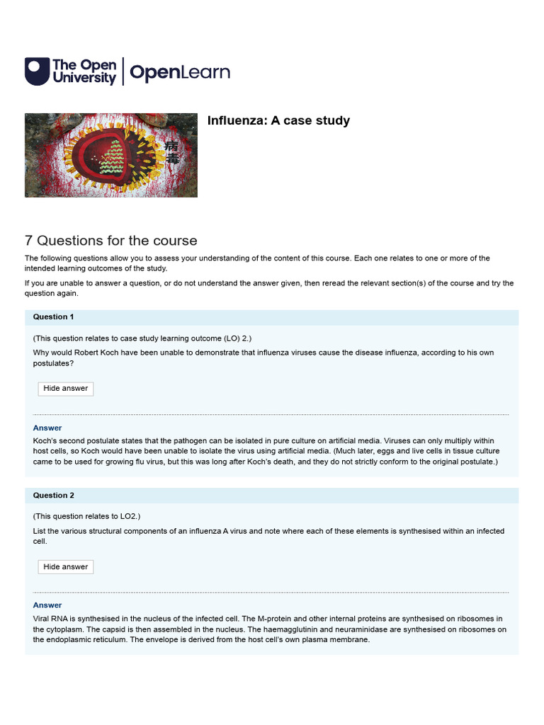 Influenza Case Study Quiz | PDF | Virus | Influenza