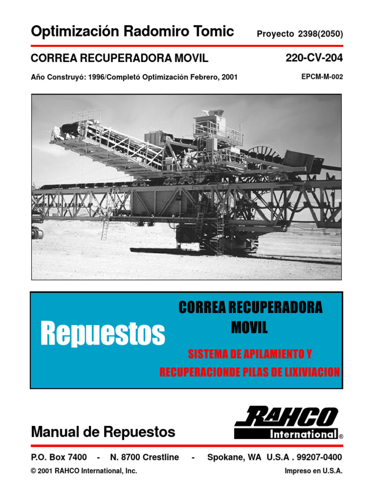 Apilador CRM Manual De Repuestos PDF Tornillo Materiales