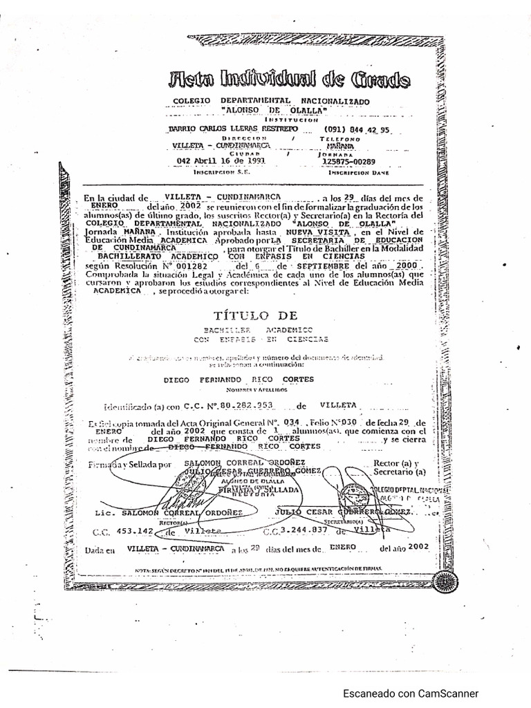 Acta de Grado Diego Rico | PDF