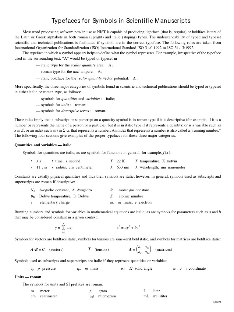 NIST Typefaces For Symbols in Scientific Manuscripts | PDF | Variable ...