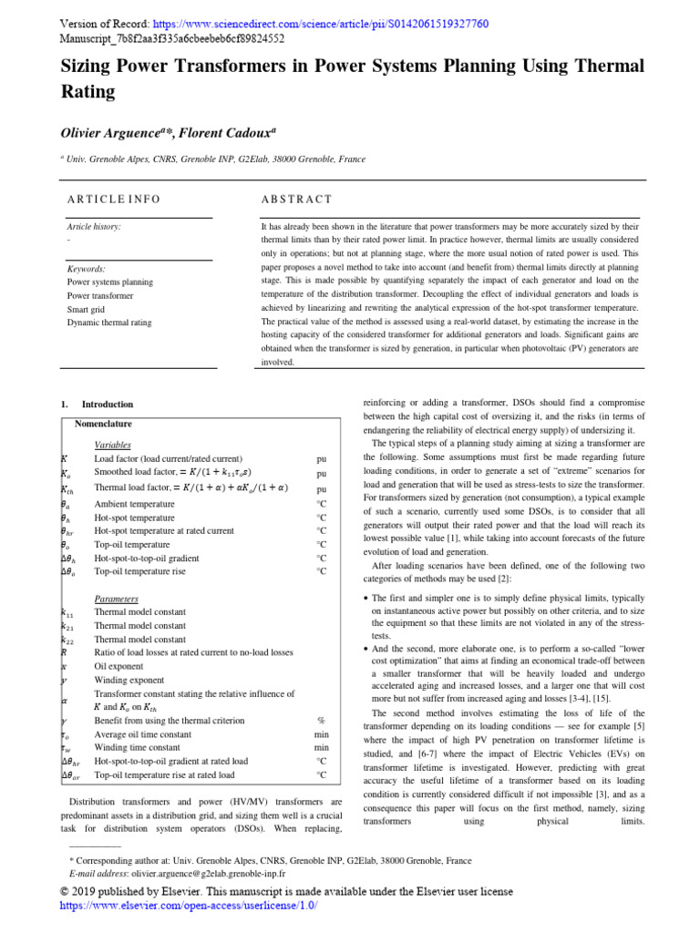 Sizing Power Transformers in Power Systems Planning Using Thermal Rating | PDF | Photovoltaics ...