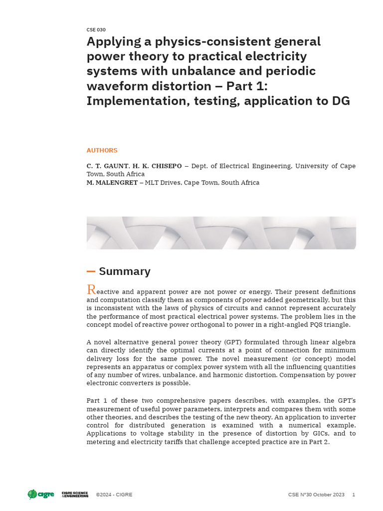 Applying A Physics-Consistent General Power Theory To Practical Electricity Systems With ...