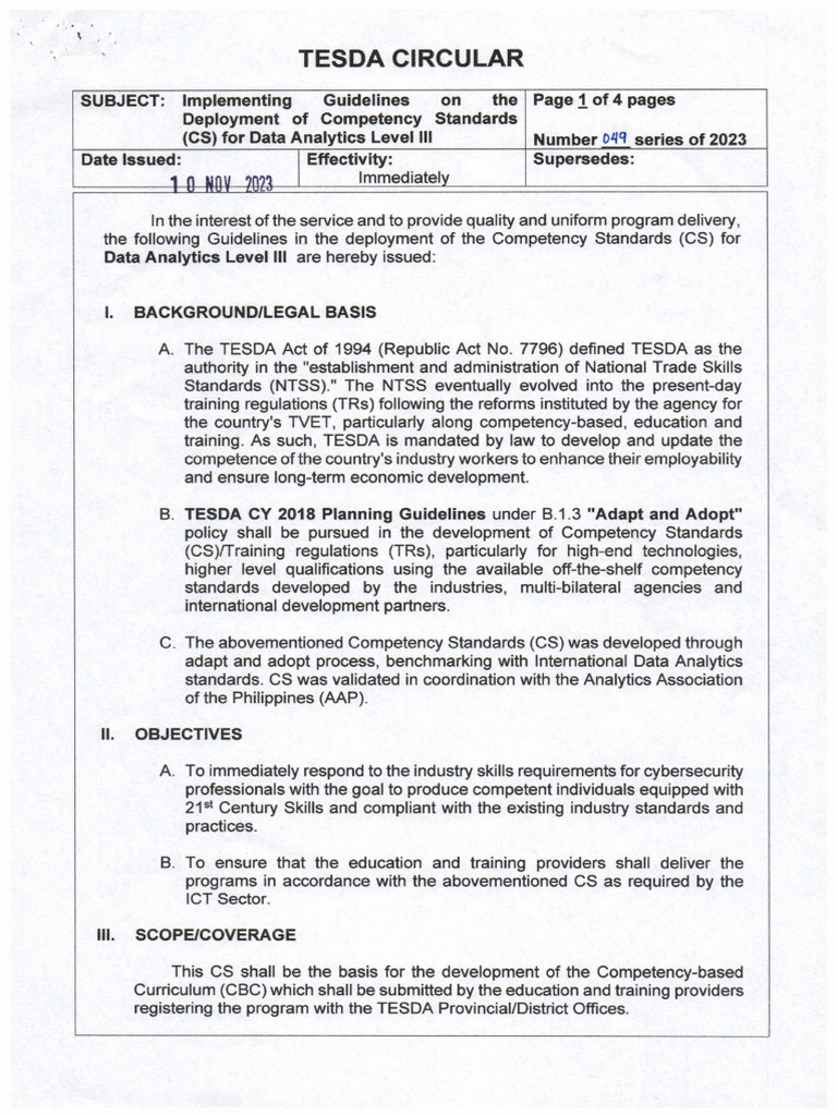 TESDA Circular No. 049-2023 | PDF | Vocational Education | Curriculum