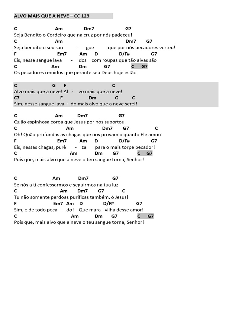 BENDITO CORDEIRO Alvo Mais Que A Neve CC | PDF