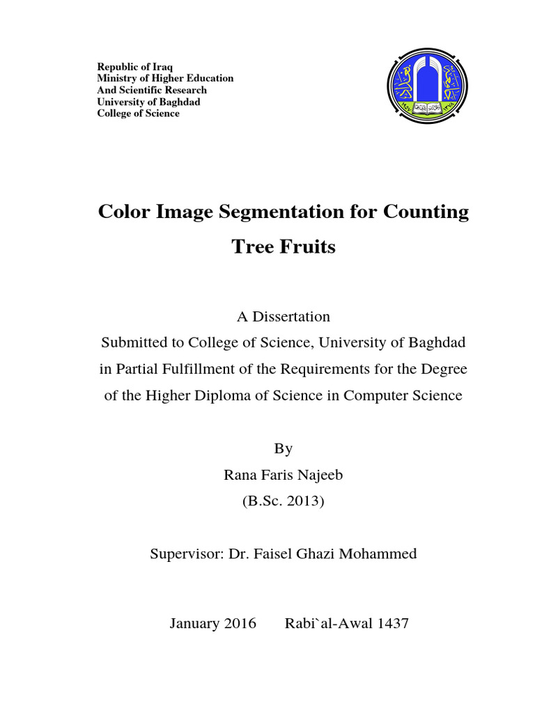Color Image Segmentation For Counting Tree Fruits | PDF | Image ...