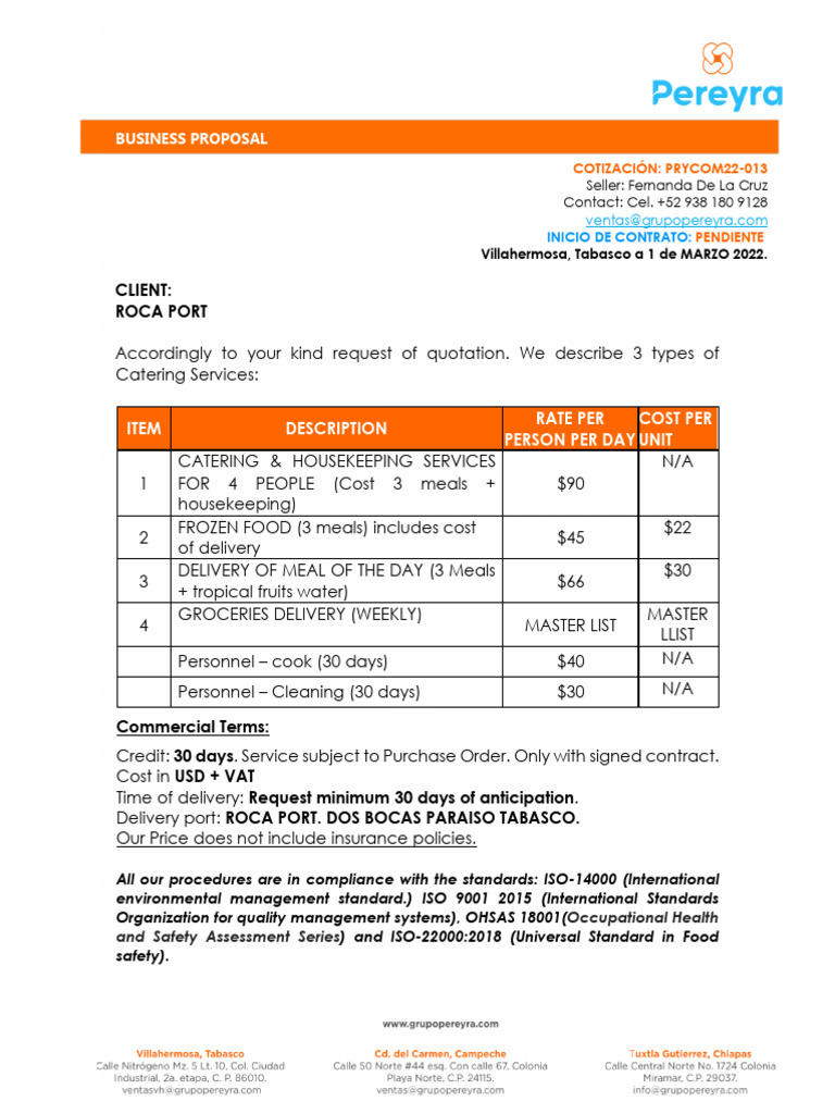 PRYPER22-013 - CATERING SERVICES DOS BOCAS 1MAR22. Roca Port 05 DE ...