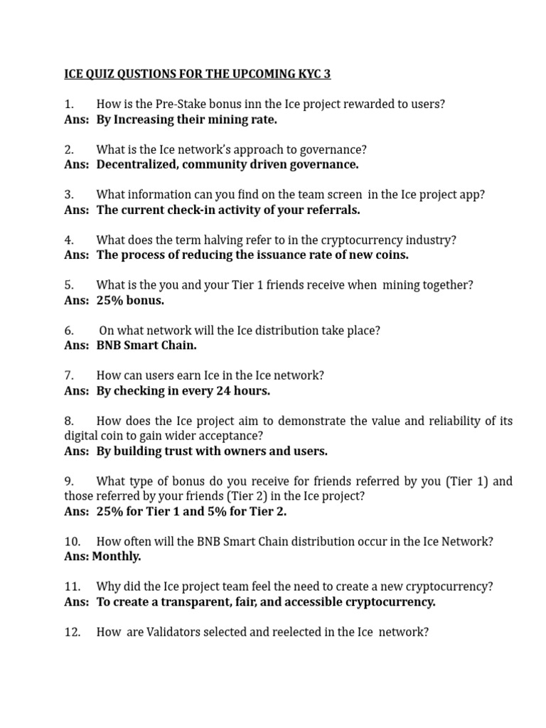 Ice Quiz Qustions For The Upcoming Kyc 3 | PDF | Cryptocurrency ...