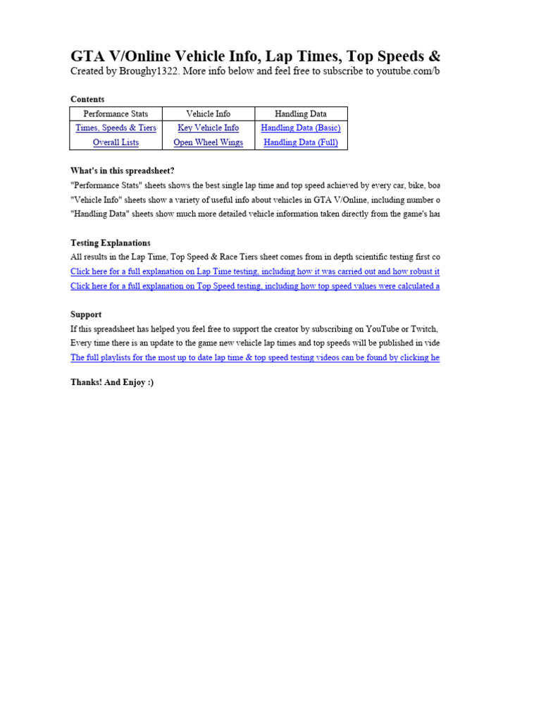 GTA V Vehicle Performance Overview | PDF