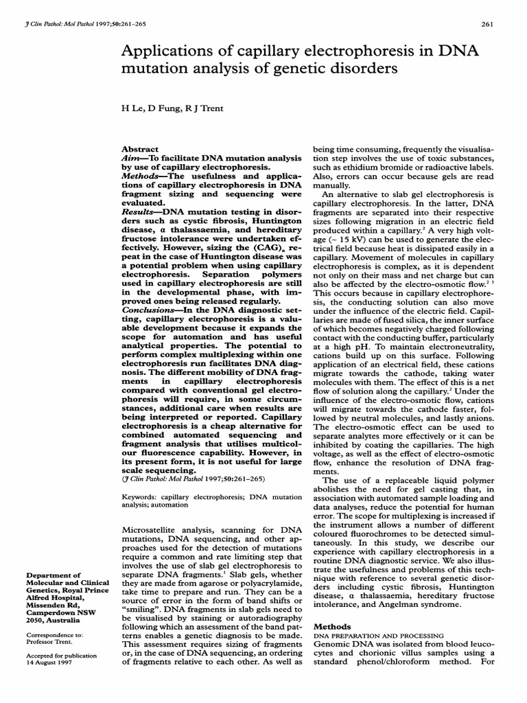 Capillary Electrophoresis for DNA Mutation Analysis | PDF | Gel ...