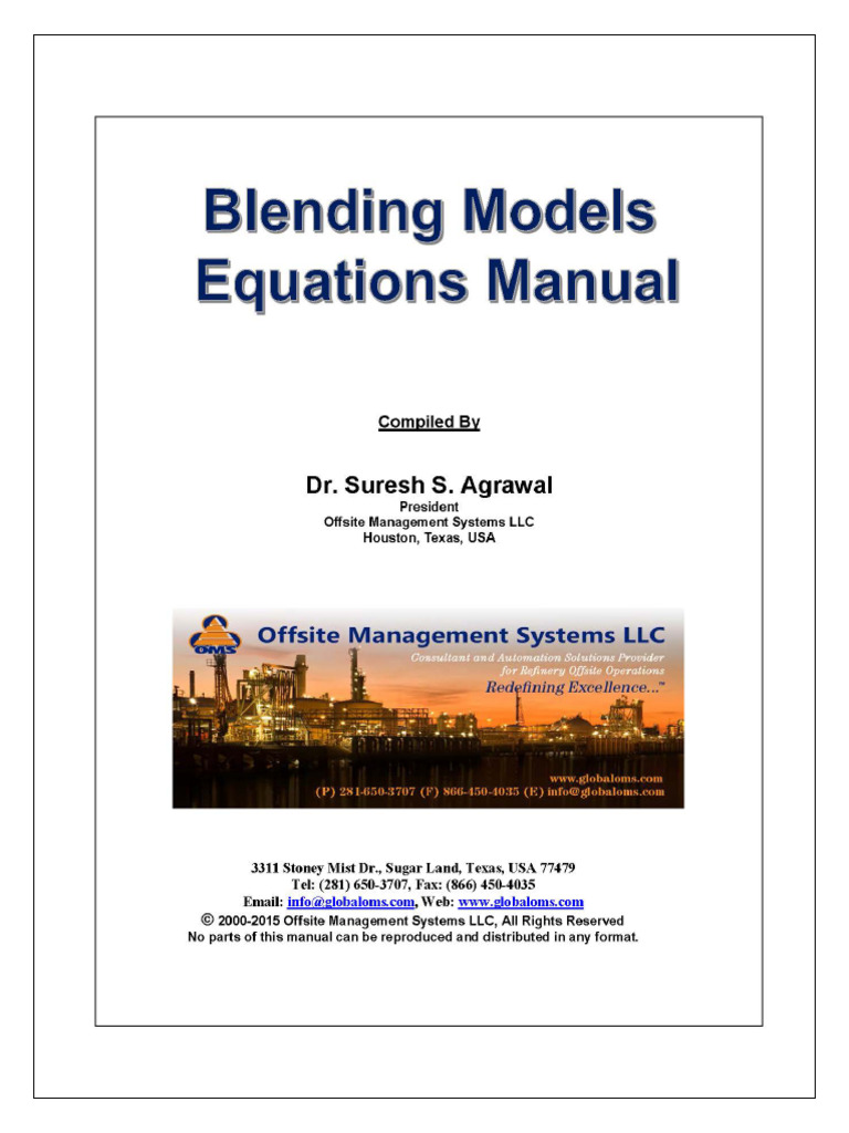 Blending Quality Models Equations Ver 1.0 | PDF | Density | Gasoline