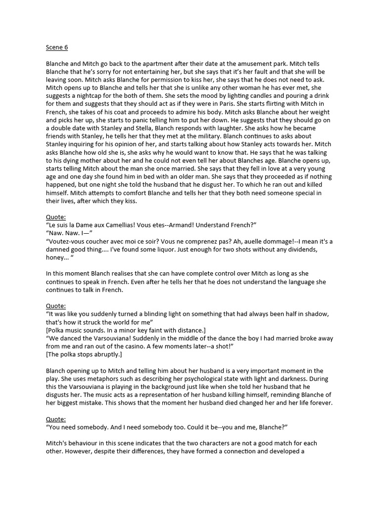 Streetcar Scene 6 Summary | PDF