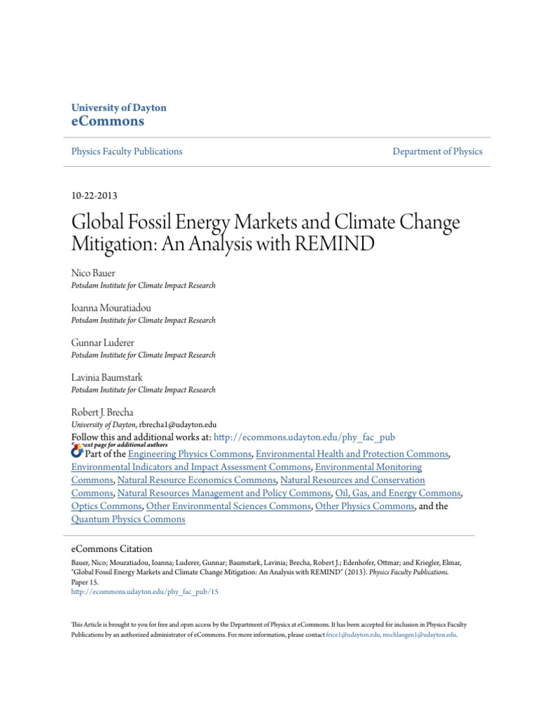 Global Fossil Energy Markets and Climate Change Mitigation - An An | PDF | Climate Change ...