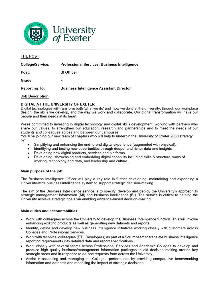 BI - Officer - Job Description | PDF | Business Intelligence | Information