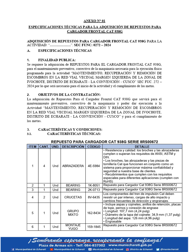 Et. Repuestos de Maq Cat - 2024 - Inf | PDF | Tornillo | Rodamiento (Mecánico)