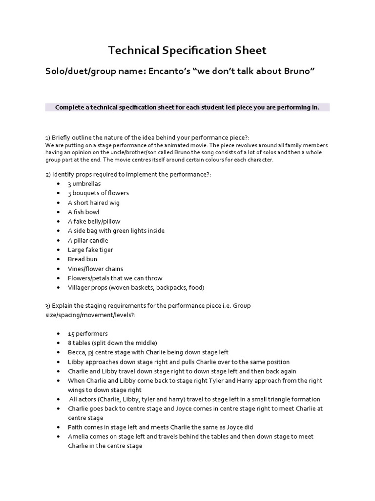 Unit 8 Technical Specification Worksheet | PDF