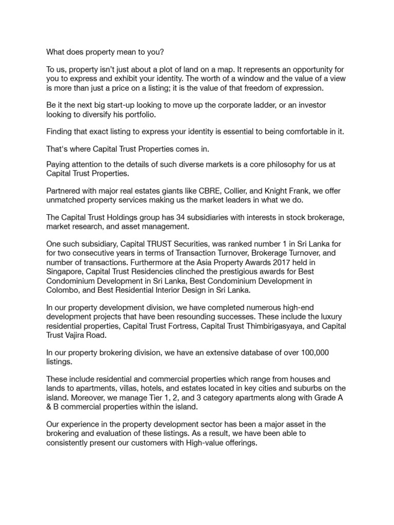 Final Capital Trust Script | PDF | Commercial Property | Financial ...