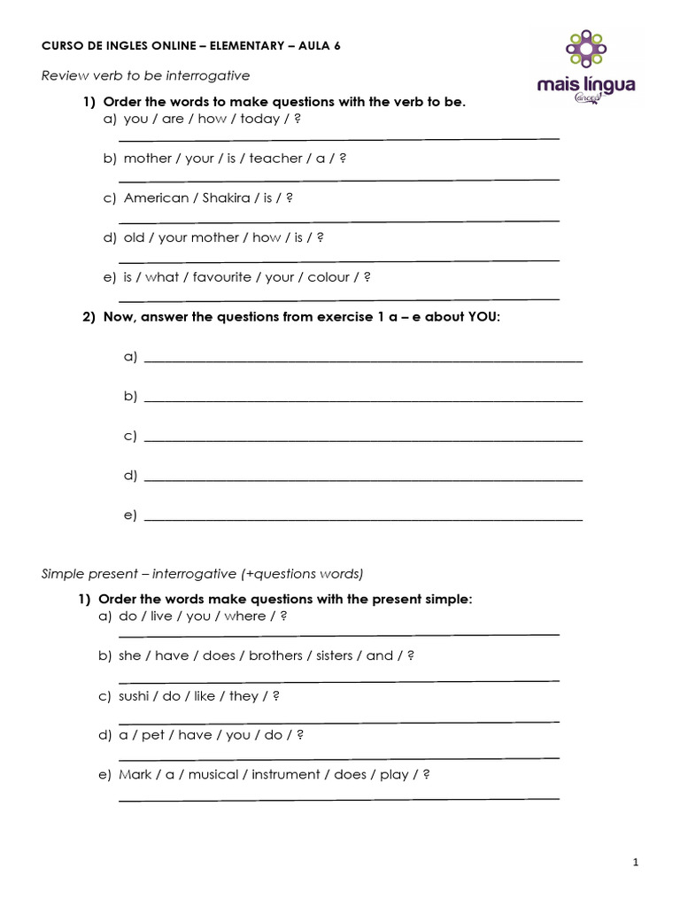 Curso - Ingles - Online - Elementary - Practice - Aula - 6 | PDF | Syntax | Semantic Units