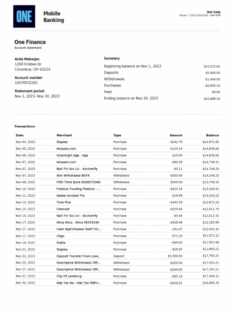 ONE Finance Anita Maharjan-November | PDF