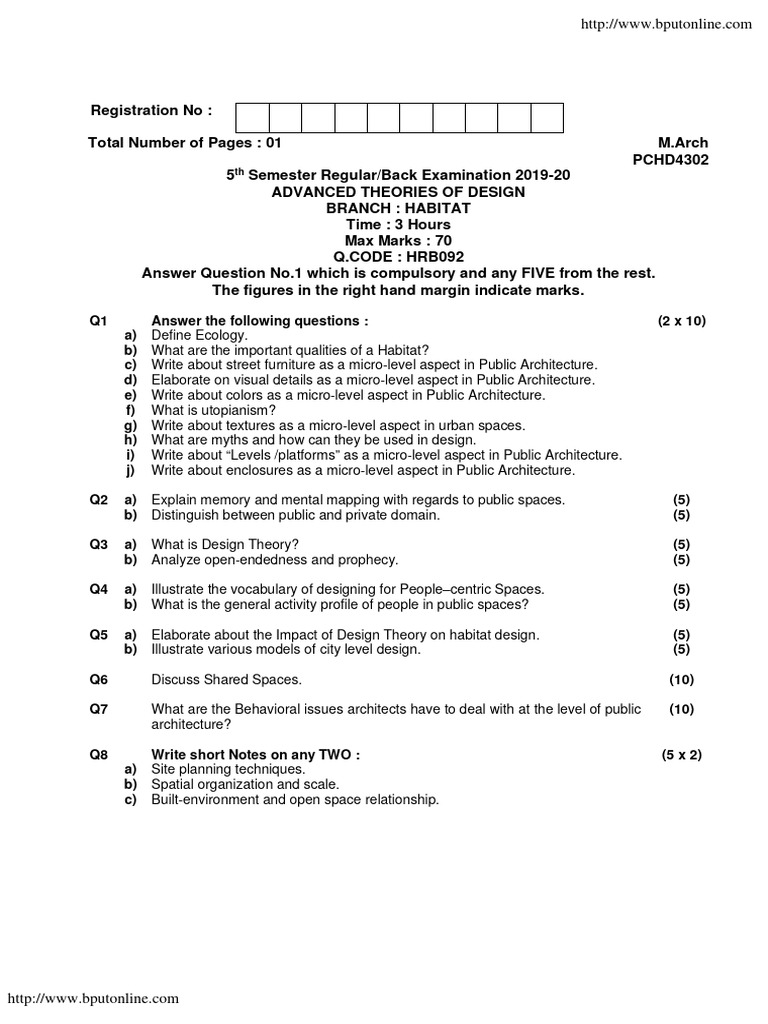 BPUT Question Paper - Advanced Theories of Design - 2020 | PDF ...