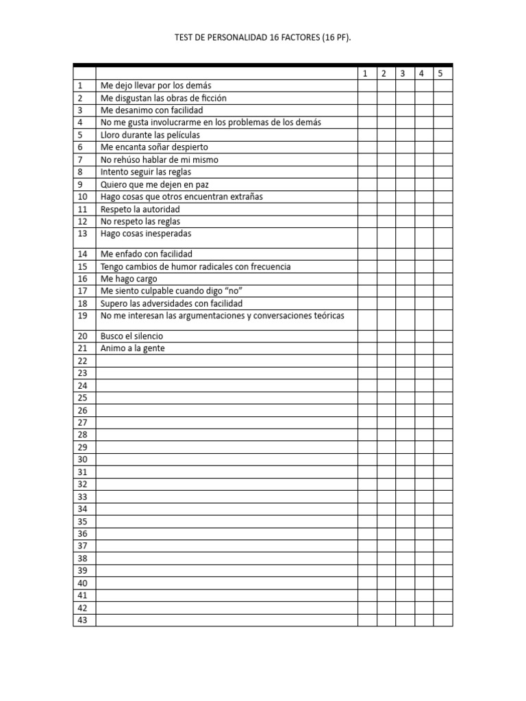 Test de Personalidad 16 Factores | PDF | Crecimiento personal y ...