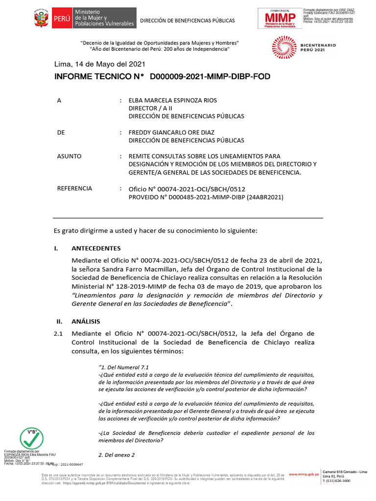 Anexo A Oficio 180-2021-DIBP Respuesta Consulta OCI | PDF | Sociedad | Perú
