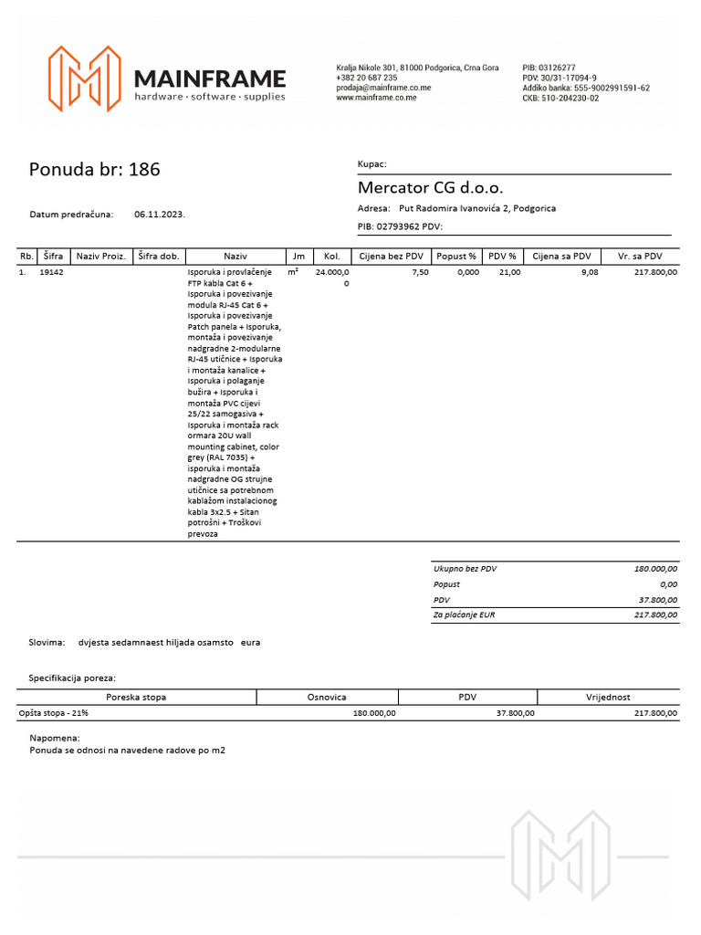 Ponuda Mercator CG | PDF