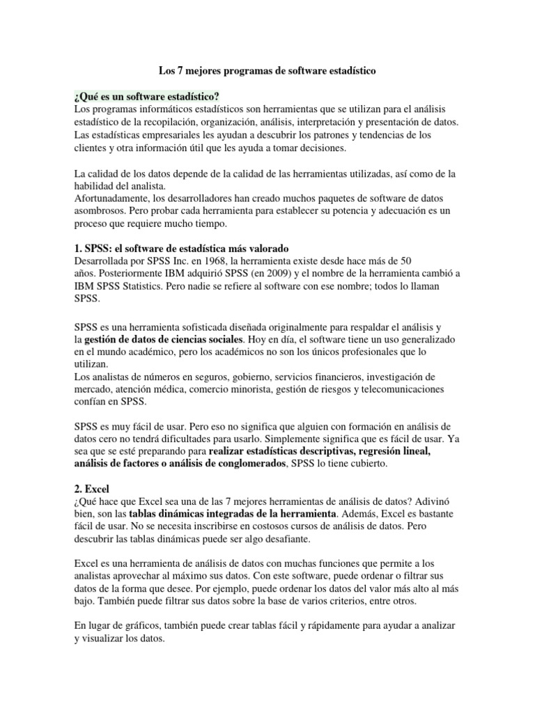 Los 7 Mejores Programas de Software Estadístico (1) | PDF | Spss ...
