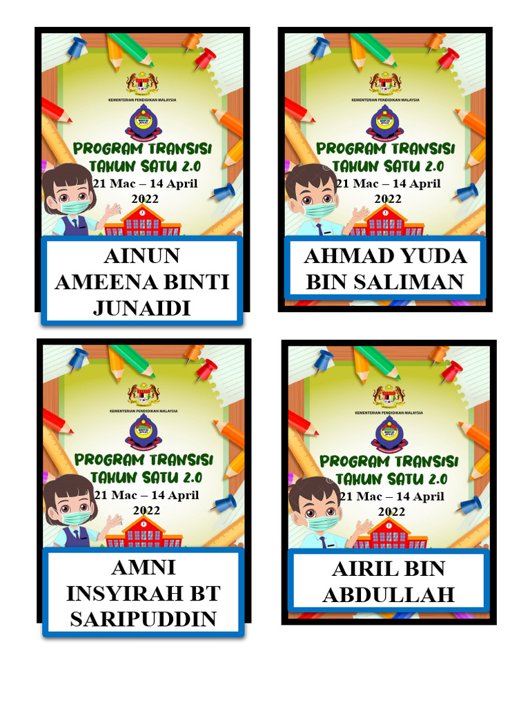 Name Tag Transisi Tahun Satu 2.0 | PDF