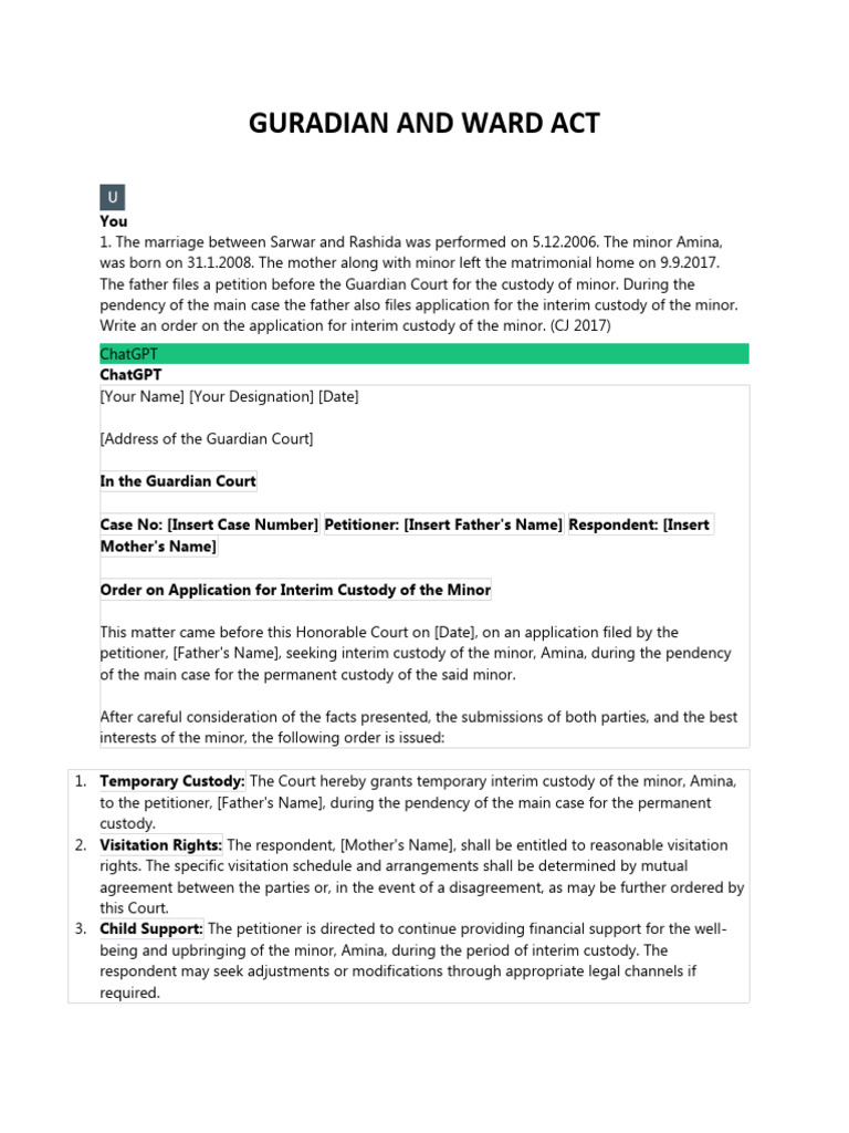 Guardian and Ward Act | Download Free PDF | Legal Guardian | Best Interests