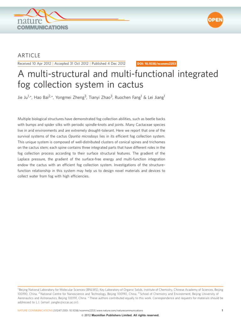 A Multi-Structural and Multi-Functional Integrated Fog Collection ...