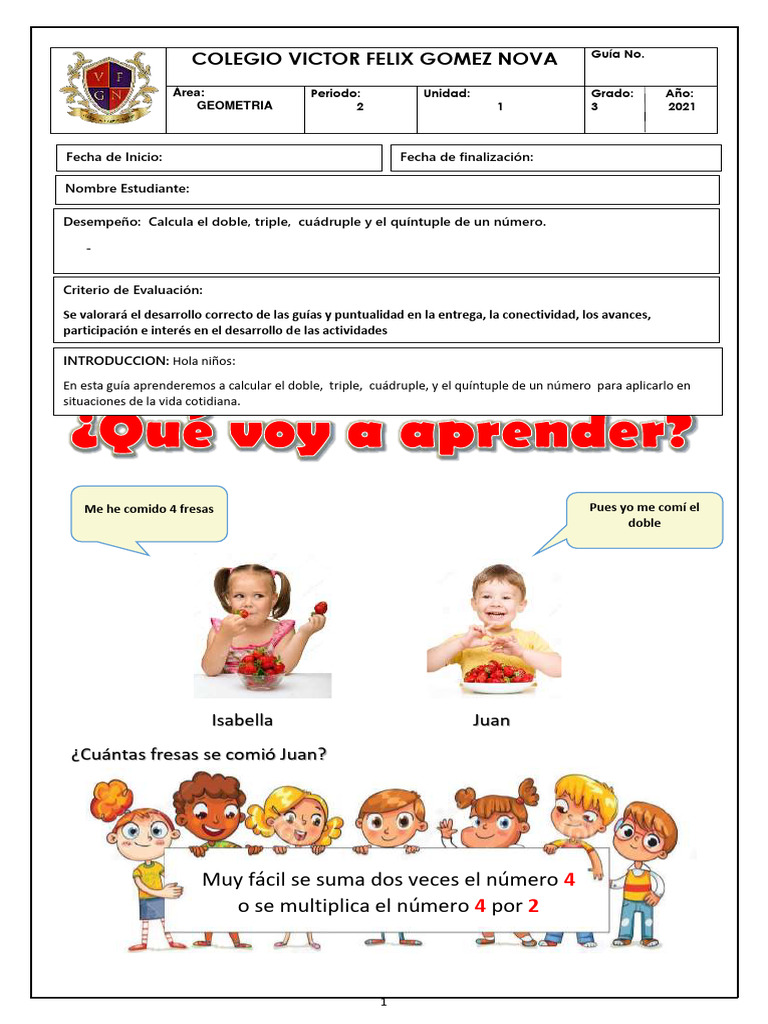 MATEMATICA 3° El Doble, Triple, Cuádruple y Quíntuple de Un Número | PDF