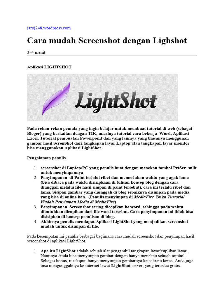 Cara Mudah Screnshot Dengan Lightshot | PDF