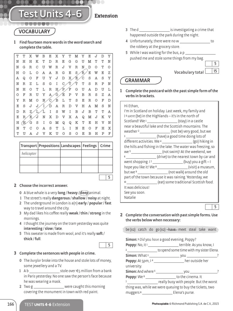 Achievers A2 Test Units 4-6 Extension | PDF