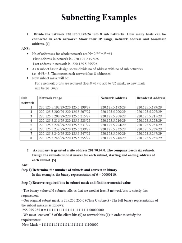 Subnetting Examples1 Pdf Internet Standards Computer Architecture