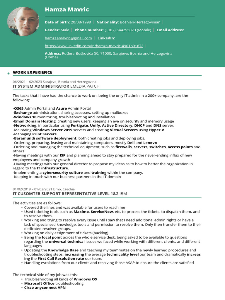 CV - Hamza Mavric-3-1 | PDF | Active Directory | Security
