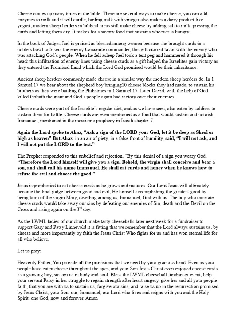 Cheese Comes Up Many Times in The Bible LWML Devotion | Download Free ...