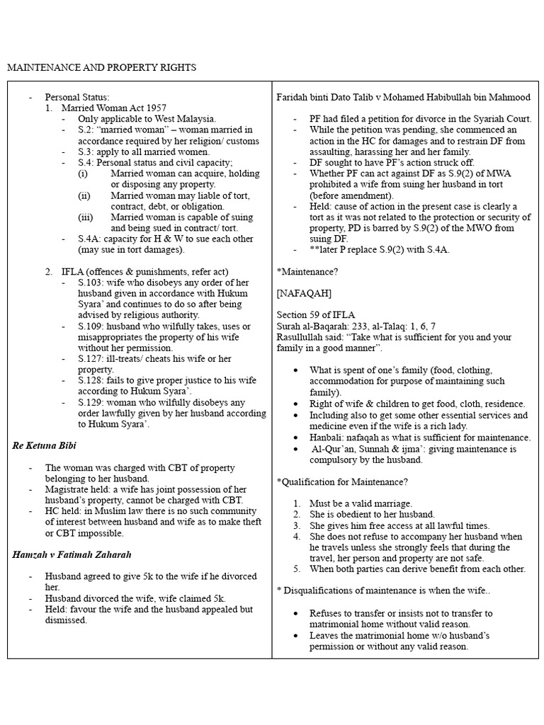 Maintenance and Property Rights | PDF | Husband | Wife