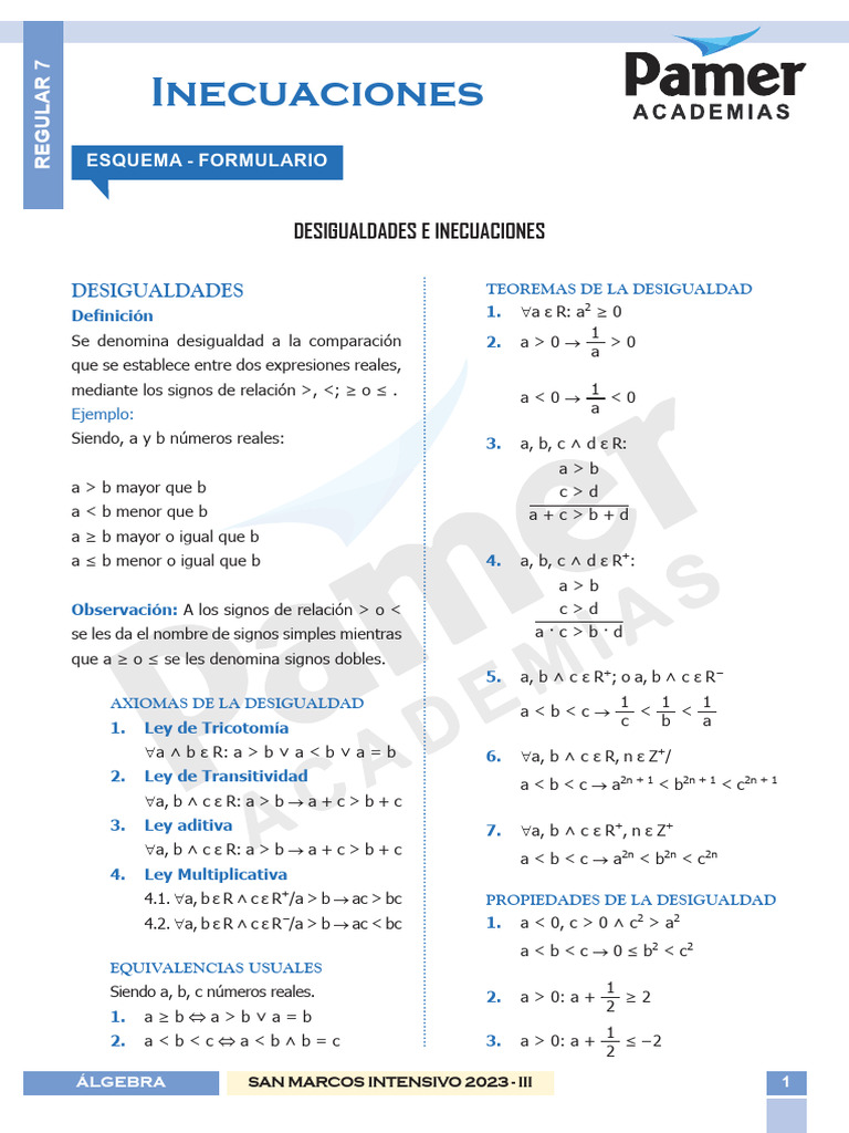 Álgebra - Reg 7 - Inecuaciones | PDF | Desigualdad (Matemáticas) | Álgebra