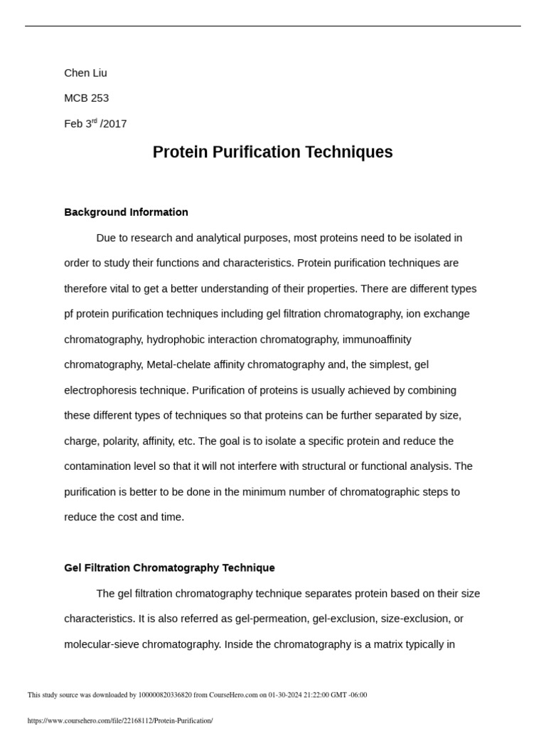 Docx | PDF | Protein Purification | Chromatography