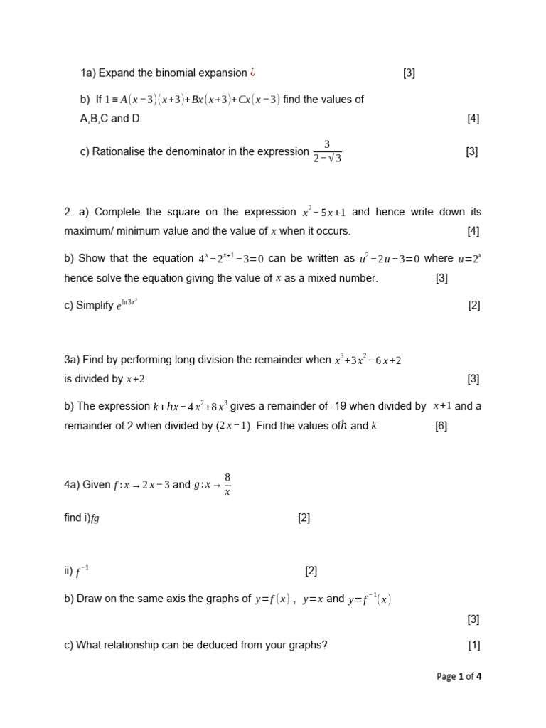 Exam pure Maths | PDF | Algebra | Geometry