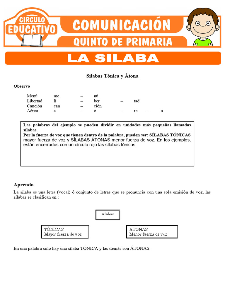 Clases de Silabas para Quinto de Primaria | PDF