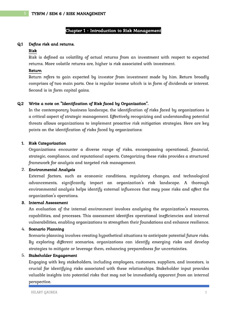 Risk Management Notes | PDF | Financial Risk | Risk