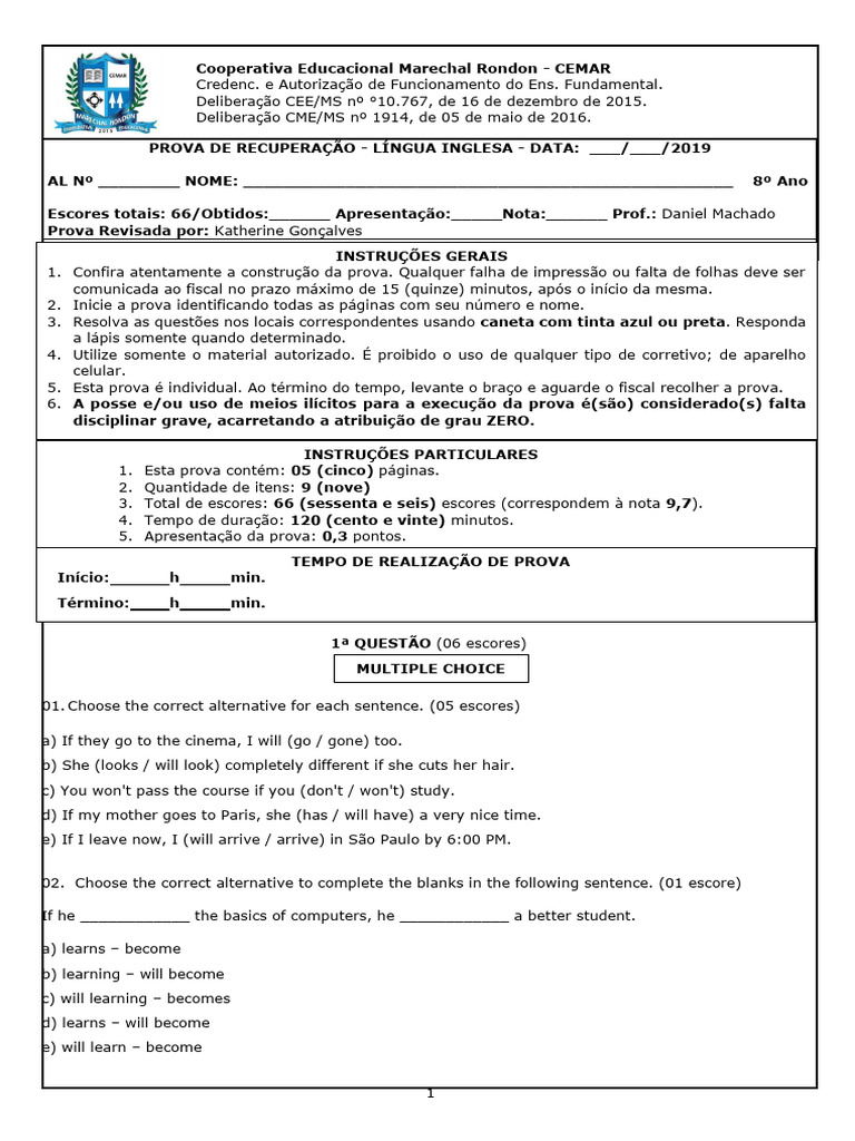 Prova - 9º Ano | PDF