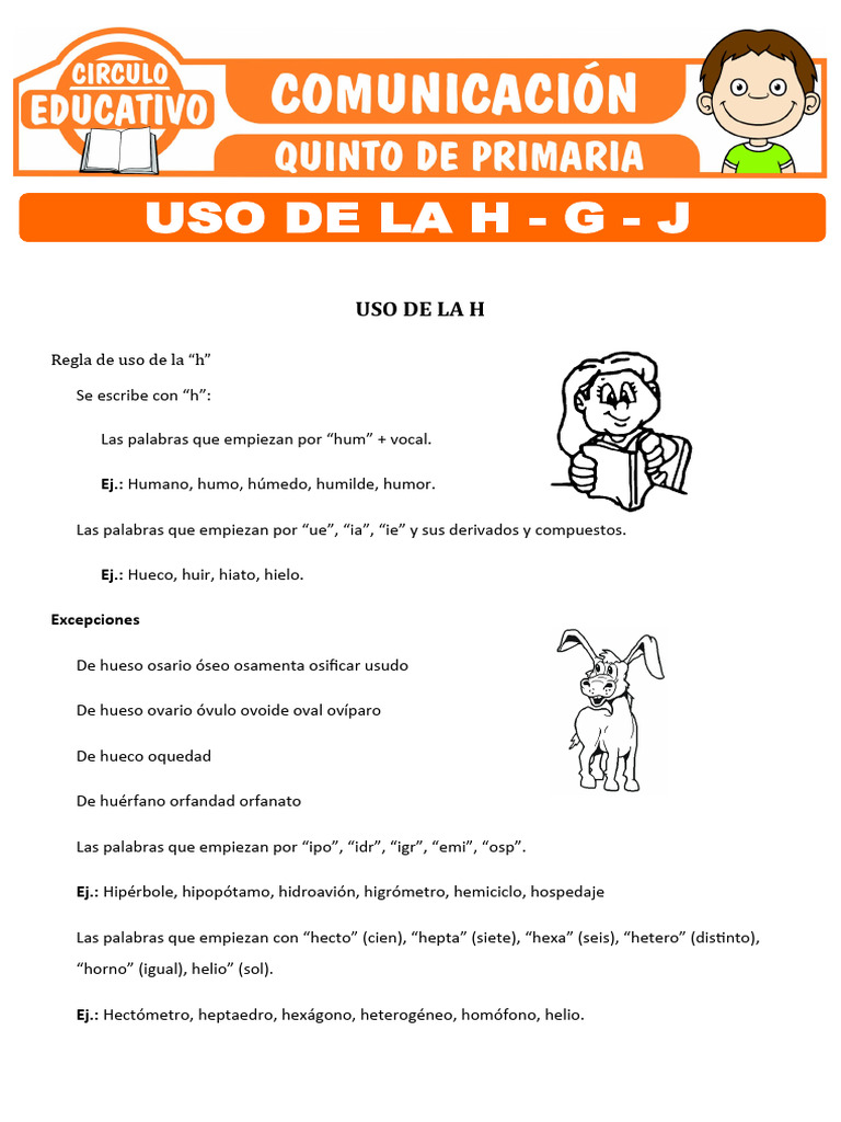 Uso de La H G y J para Quinto de Primaria | PDF