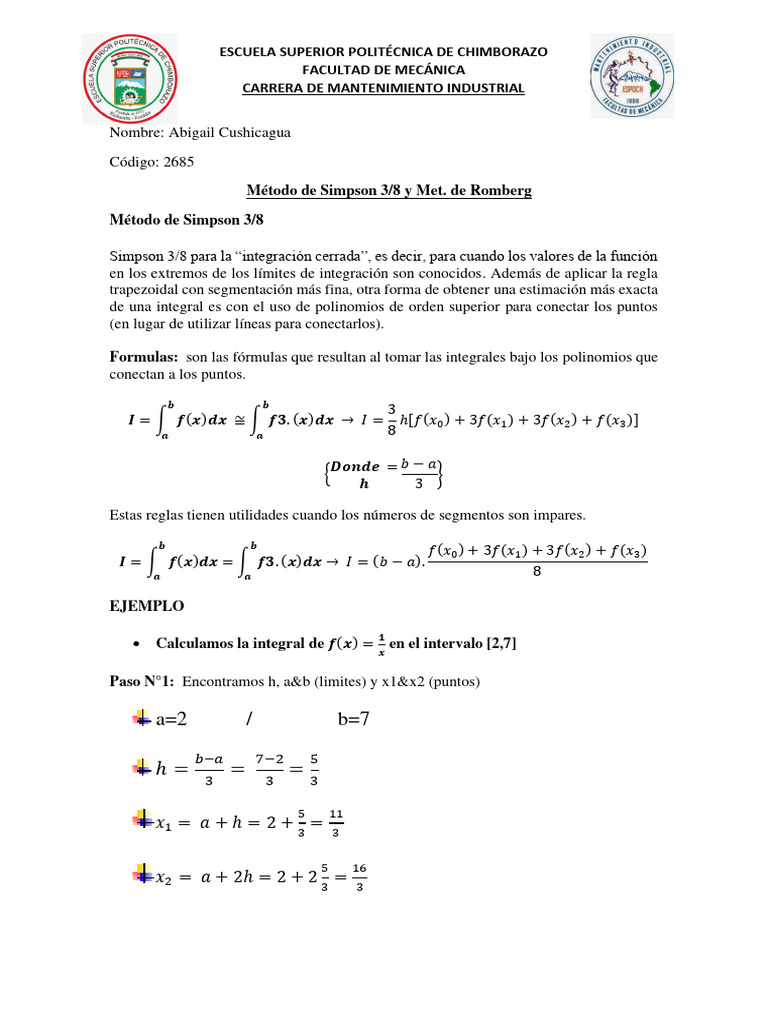consulta Método de Simpson y Met. de Romberg | PDF | Integral | Análisis matemático