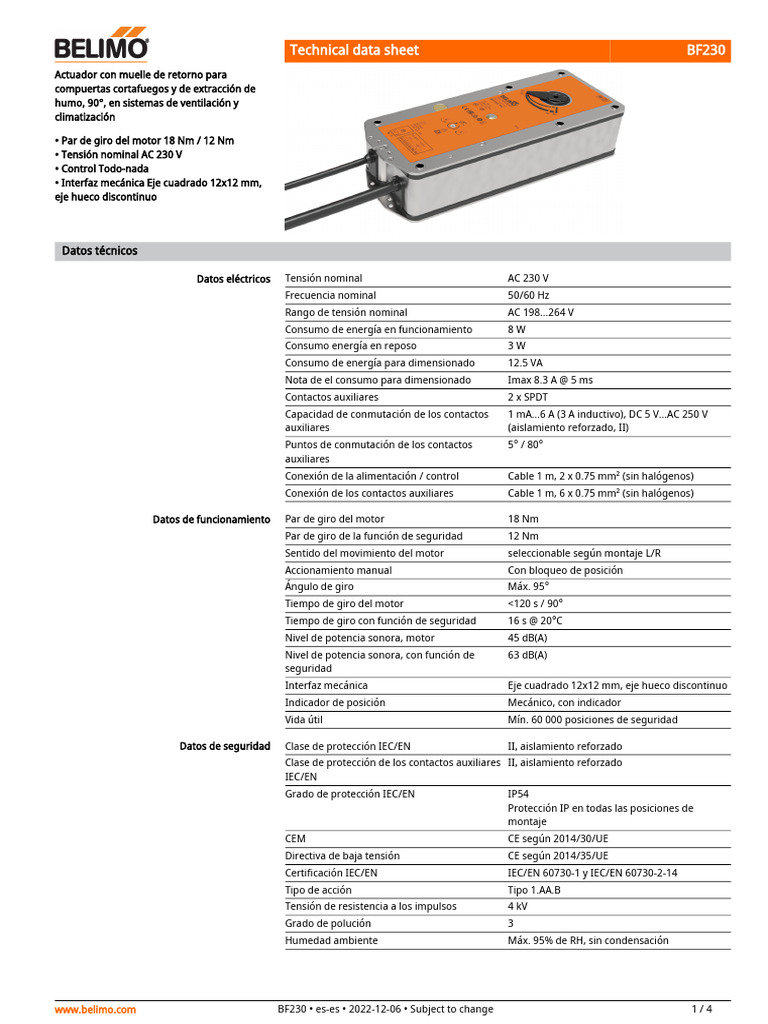 Belimo BF230 Datasheet Es-Es | Descargar gratis PDF | Cantidades ...