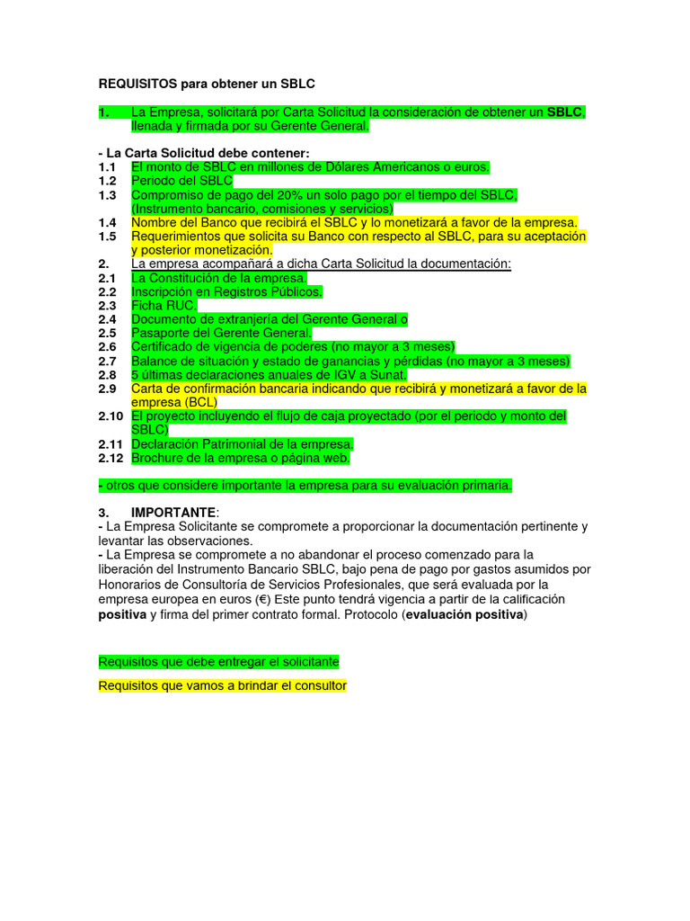 Requisitos Para Obtener Un Sblc Pdf